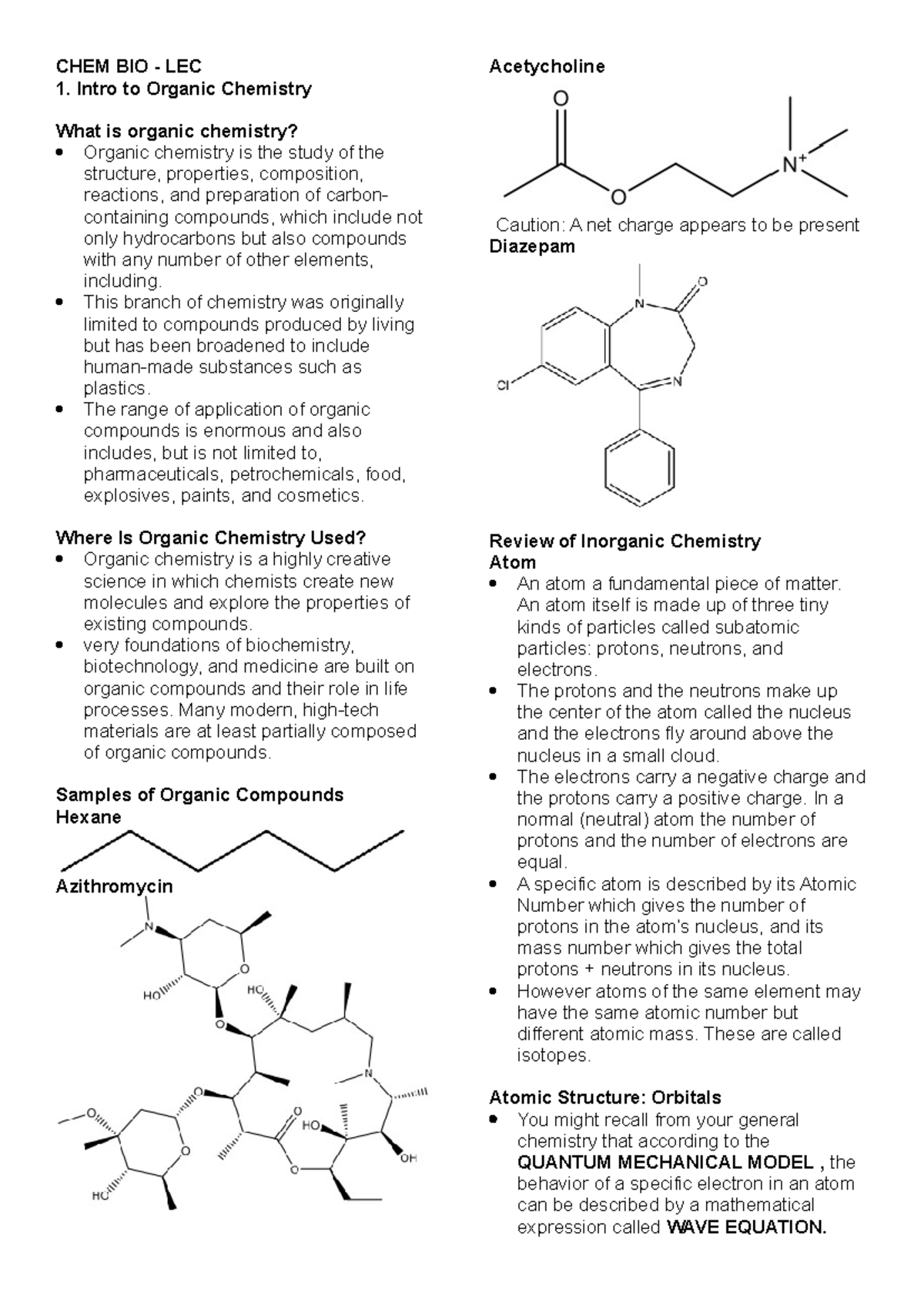 CHEM BIO - LEC 1: Intro to Organic Chemistry Overview - Studocu