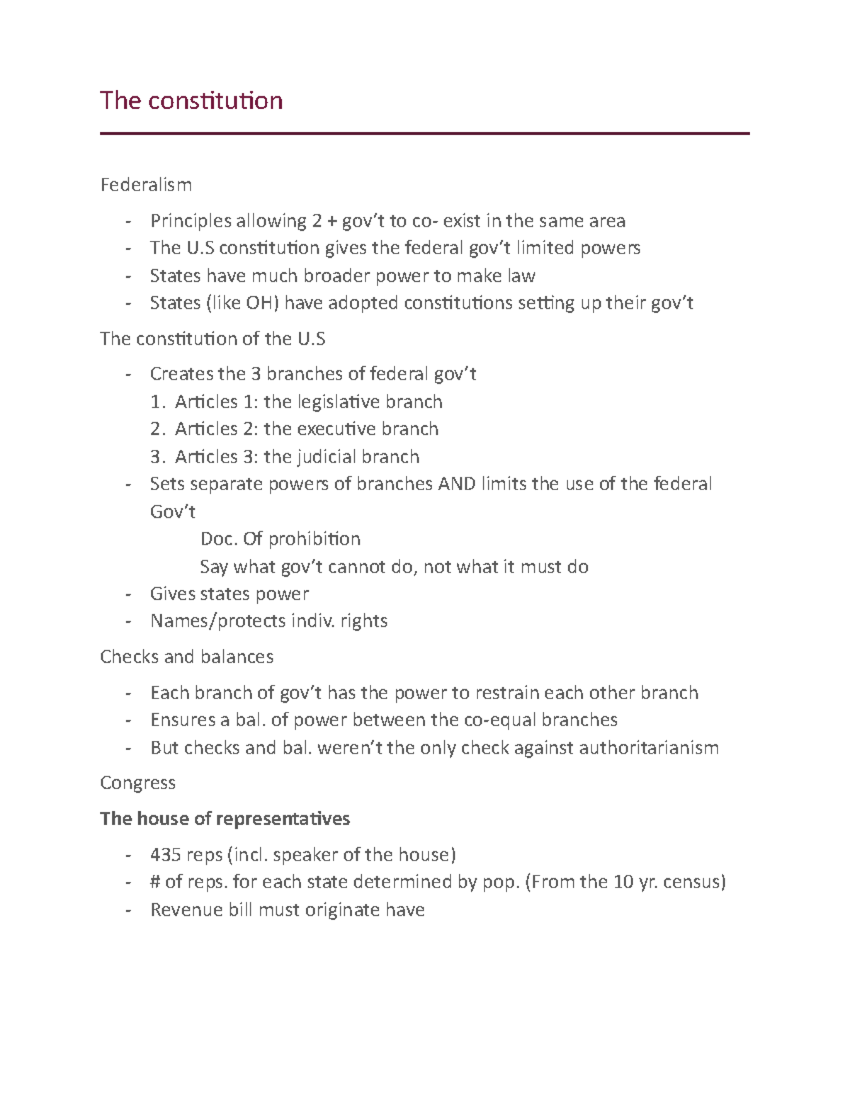 Constitutional Law Notes: Key Principles & Amendments Overview - Studocu