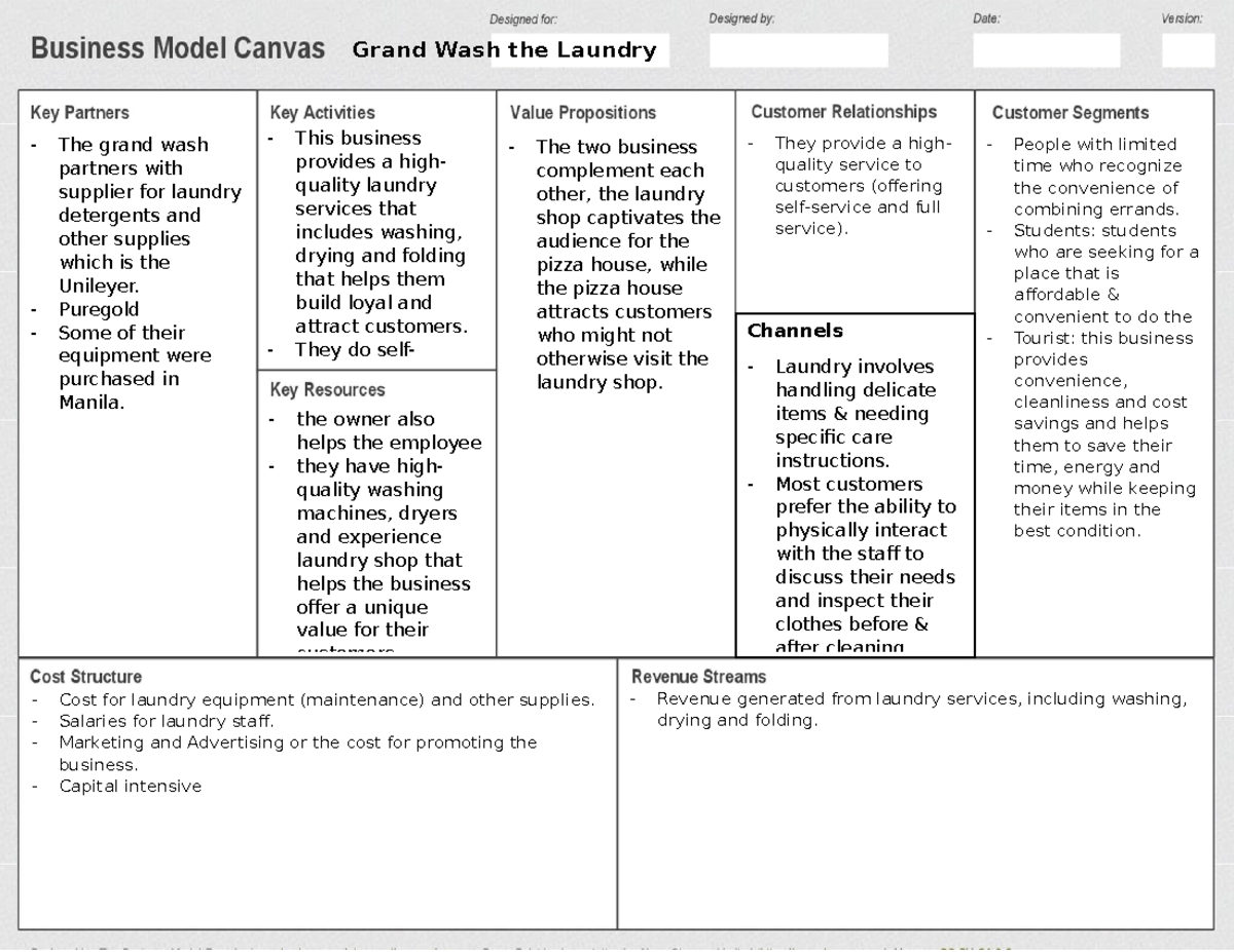 Grand Wash Business Model Analysis for Laundry Services - Studocu