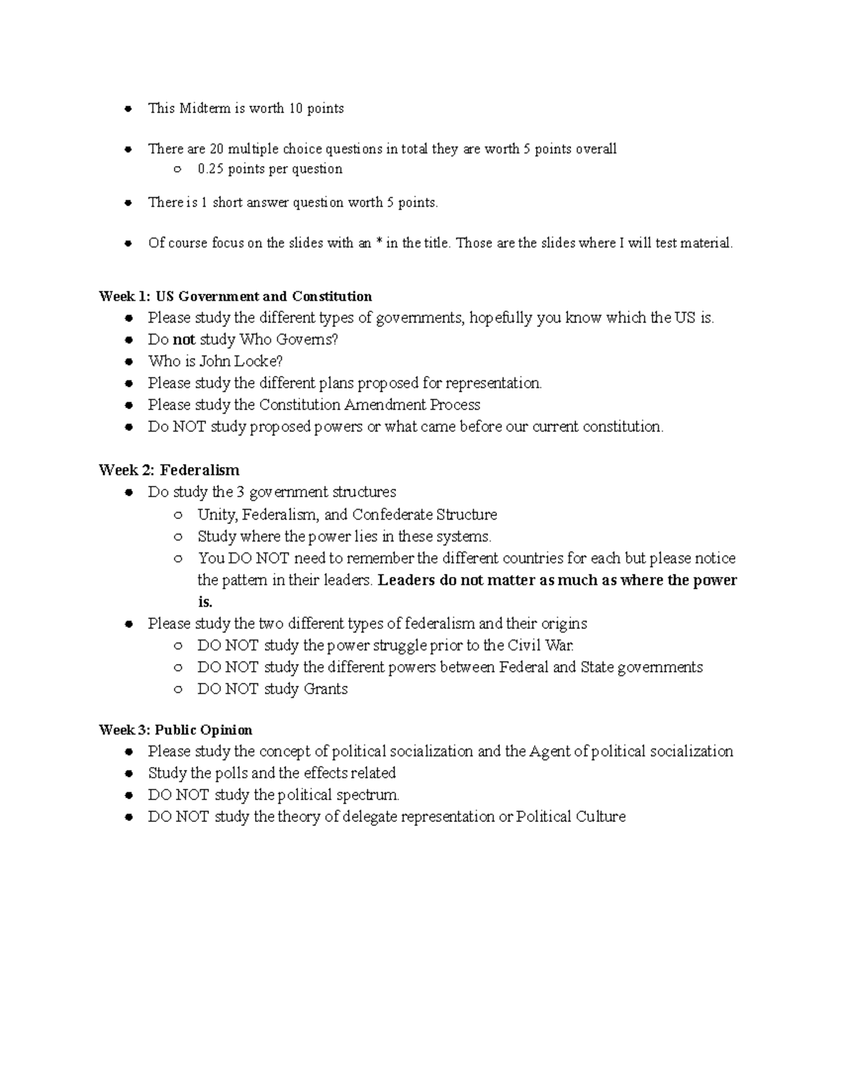 Fall 2025 Midterm Study Guide for US Government 2305 - Studocu