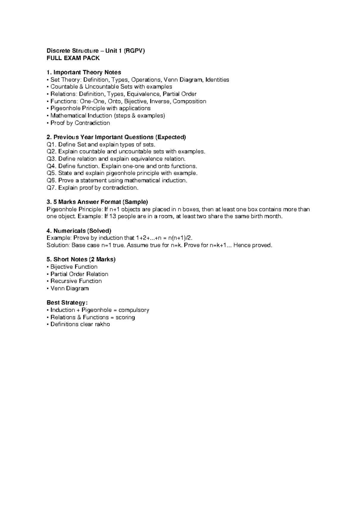 Discrete Structure Unit 1 (RGPV) Comprehensive Exam Guide - Studocu