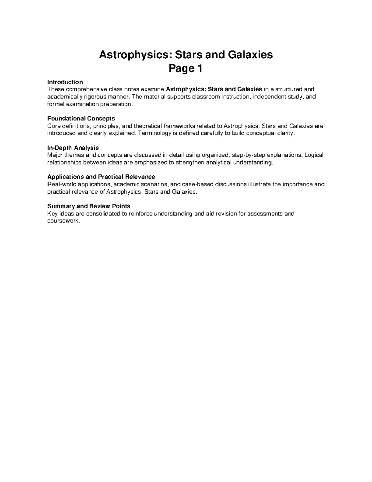 Astrophysics: Stars and Galaxies Class Notes Set 6 - Studocu