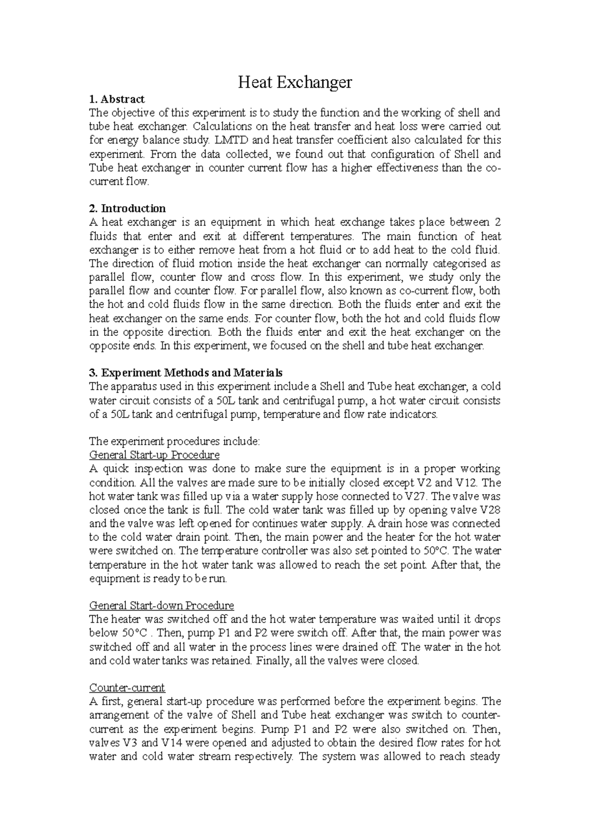 51634873 Heat Exchanger Lab Report - Heat Exchanger 1. Abstract The ...