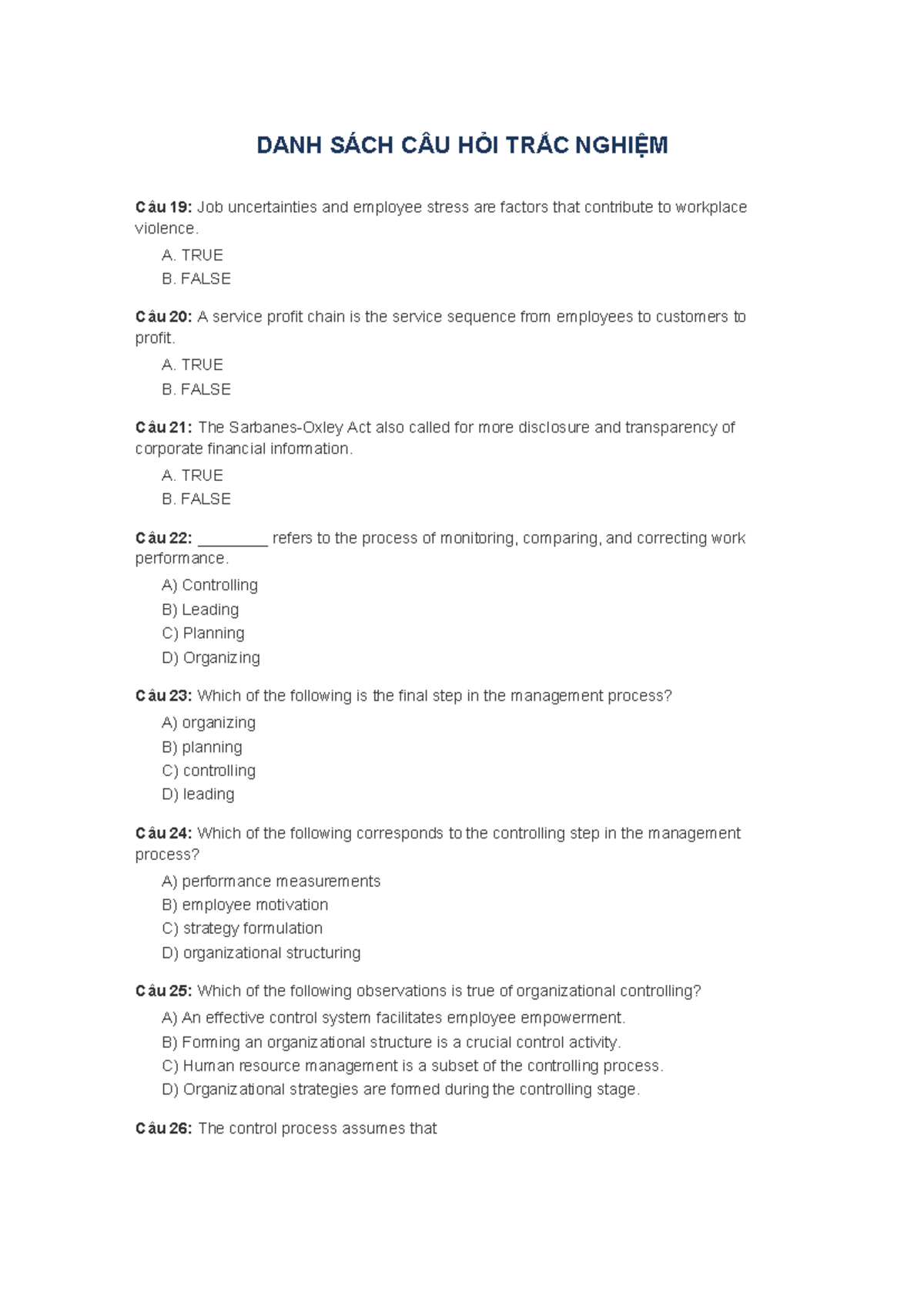 Chap 18 TN - Multiple Choice Questions on Management Control - Studocu
