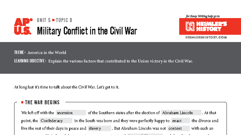 APUSH Unit 5 Topic 8: Factors Leading to Union Victory in the Civil War ...