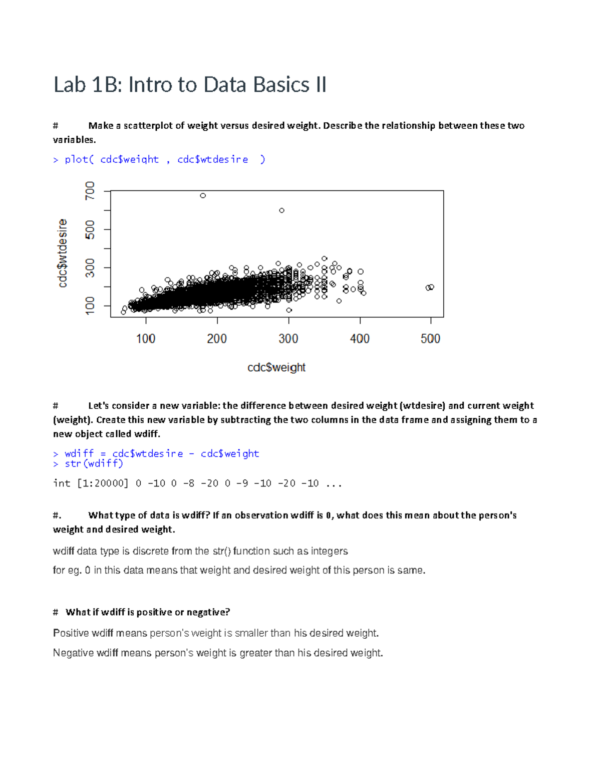 Lab 1B - Analyzing Weight and Desired Weight Relationships - Studocu