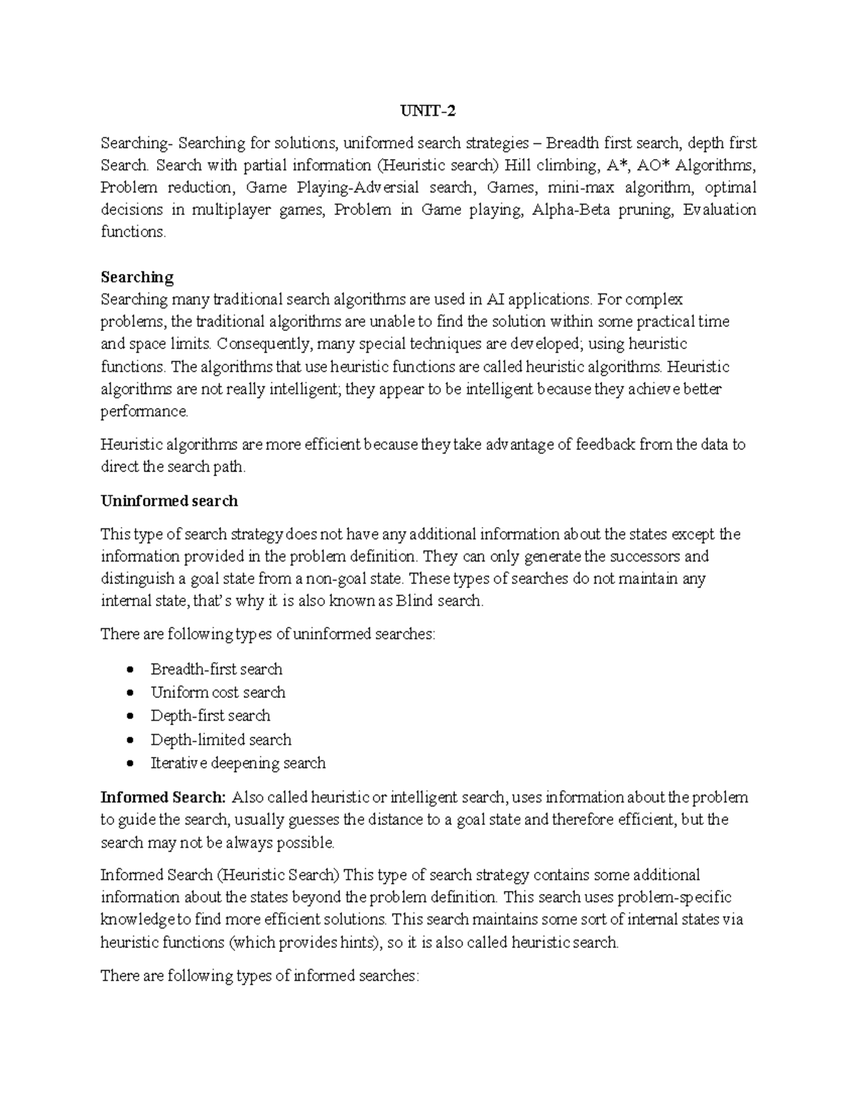 UNIT-2 AI: Understanding Search Strategies and Problem Reduction ...