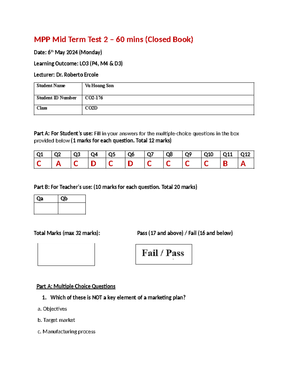 MPP Midterm Test 2 (Closed Book) - Learning Outcome LO3 Insights - Studocu