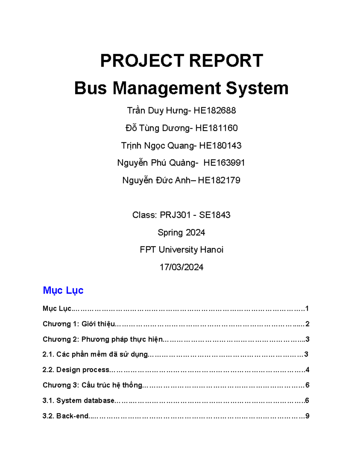 Project Report on HE Bus Management System - PRJ301 - SE1843 - Studocu