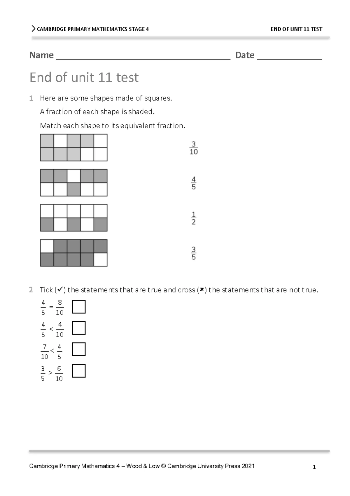 End of Unit 6 - Primary Grade 4 - CAMBRIDGE PRIMARY MATHEMATICS STAGE 4 ...
