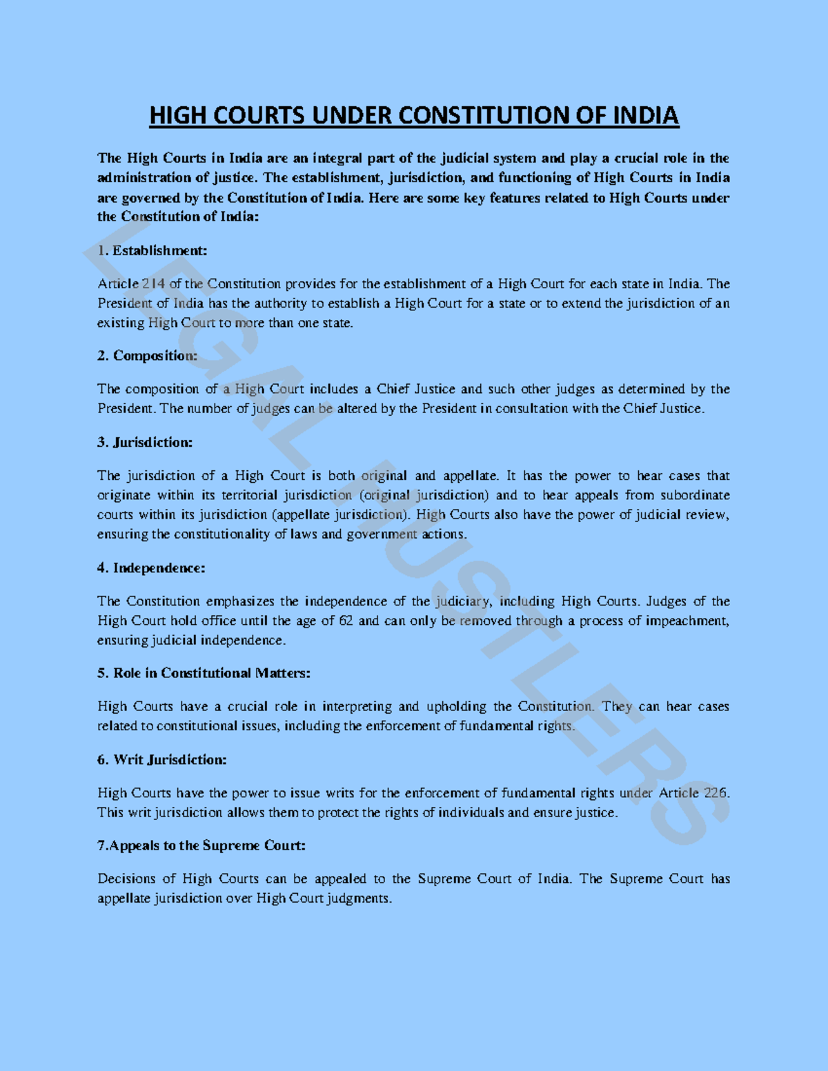 HOC3 Constitutional Law Notes - High Courts Overview and Functions ...