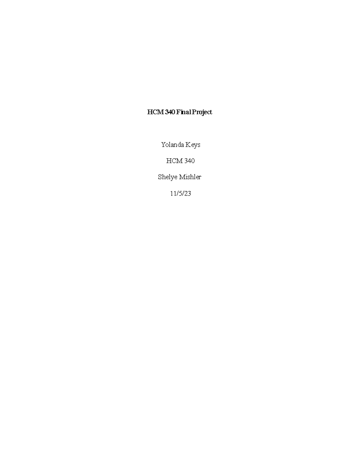 HCM 340 Final Project Template: Key Components & Guidelines - Studocu