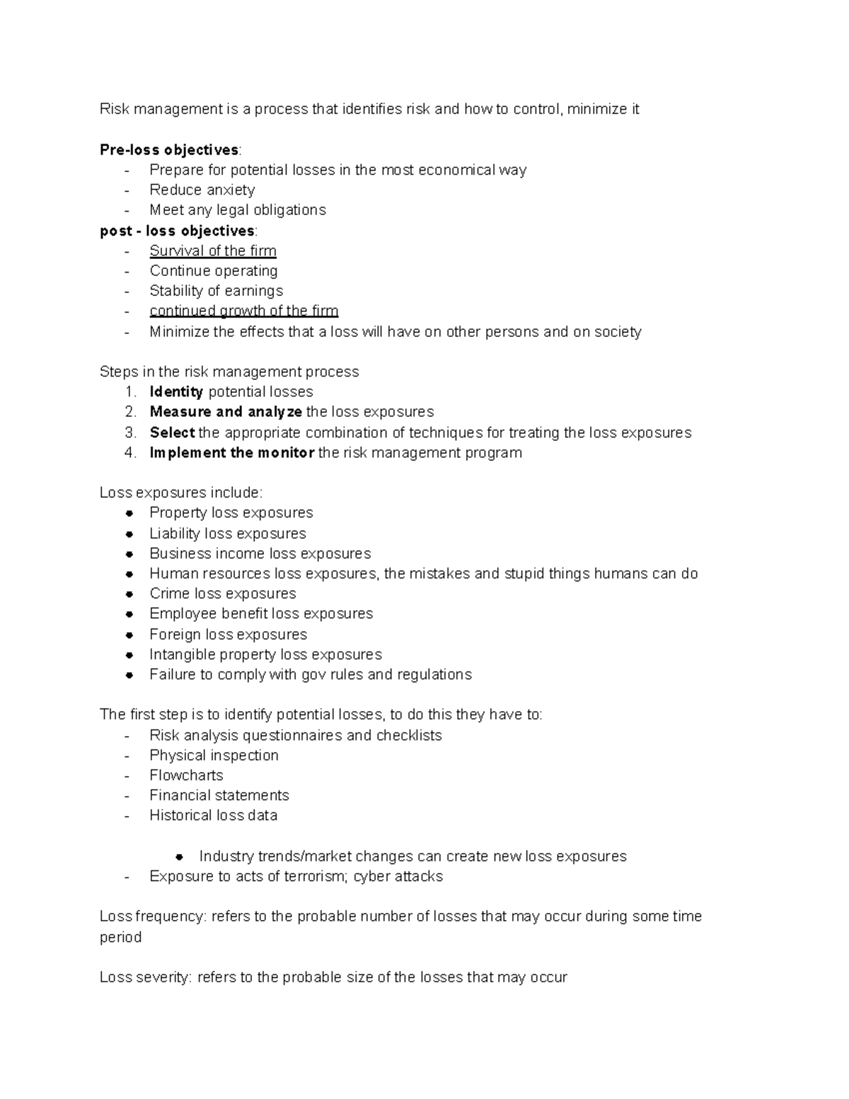 Risk Management Process: Identifying & Controlling Loss Exposures - Studocu
