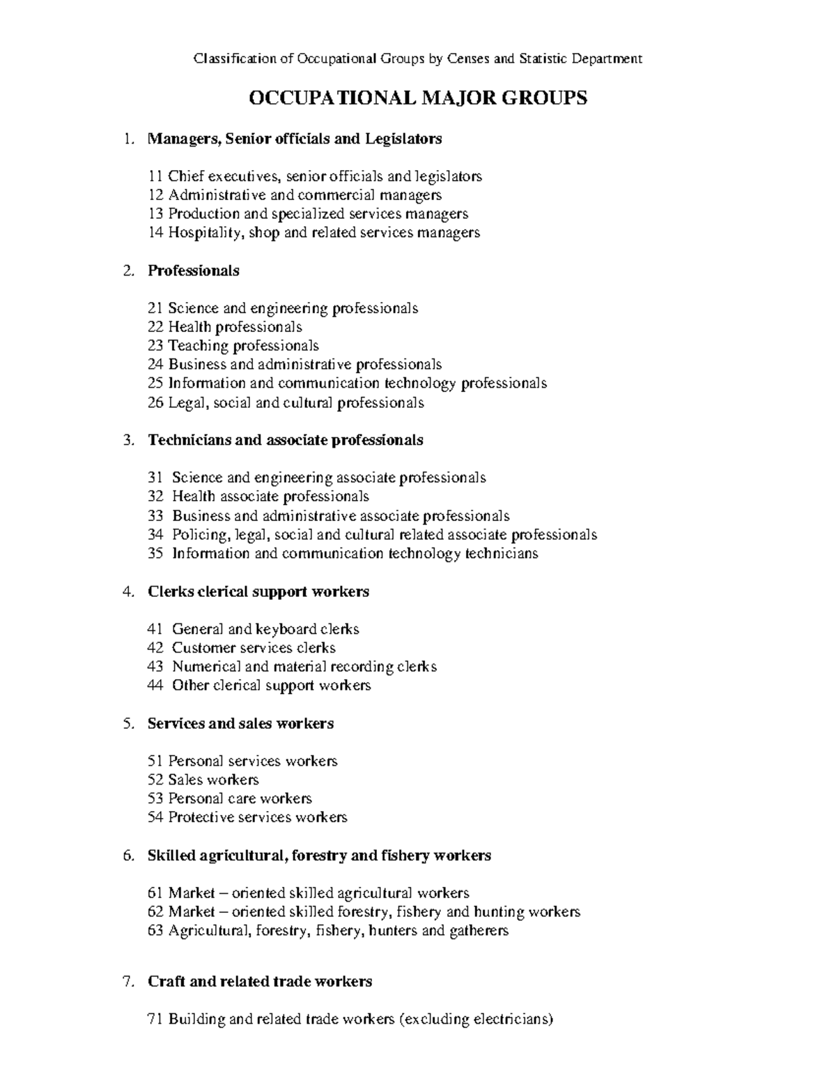 EPF Occupational Codes - Classification of Occupational Groups by ...