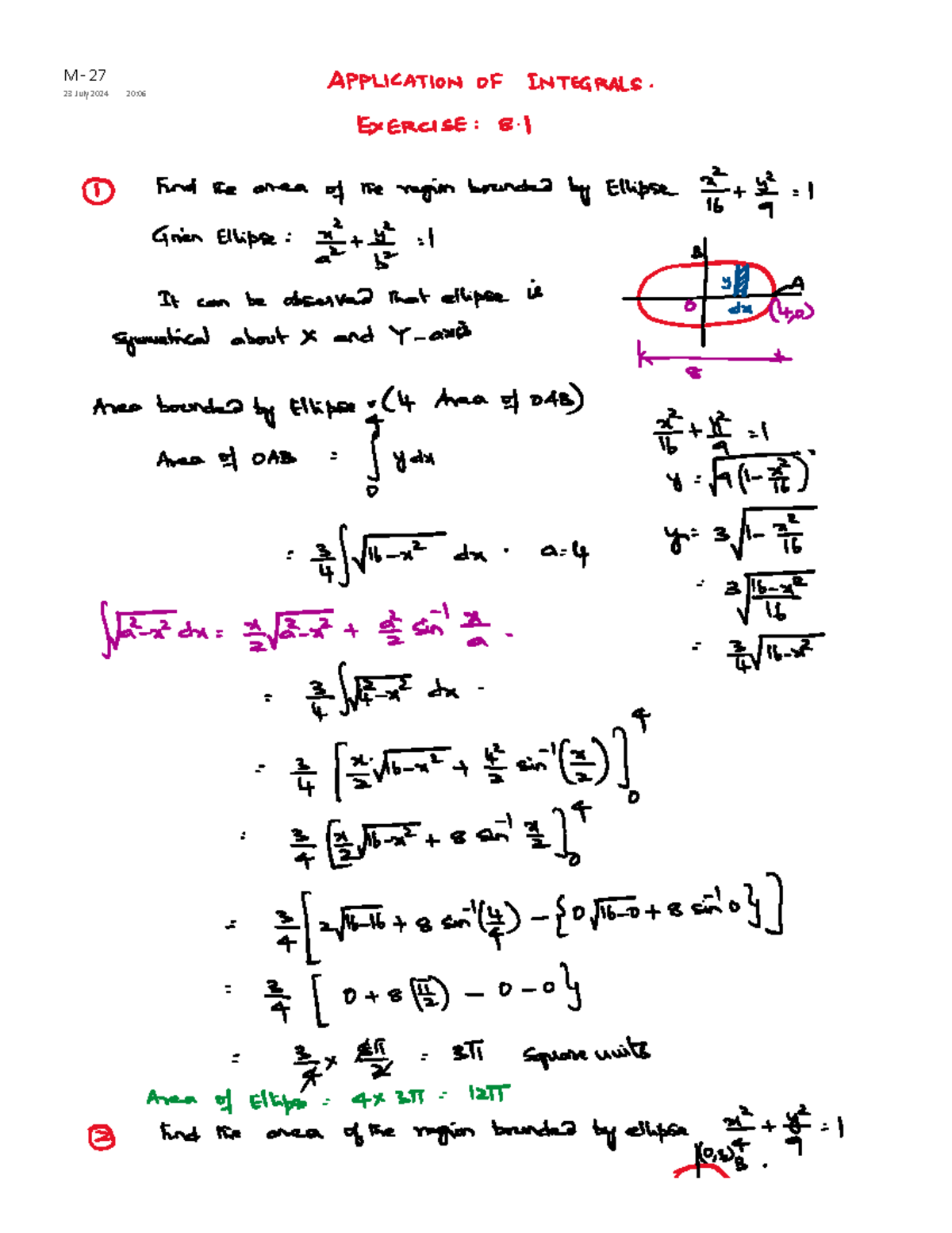 APPLICATION OF INTEGRALS: Area Under Curves and Ellipses (MATH 101 ...