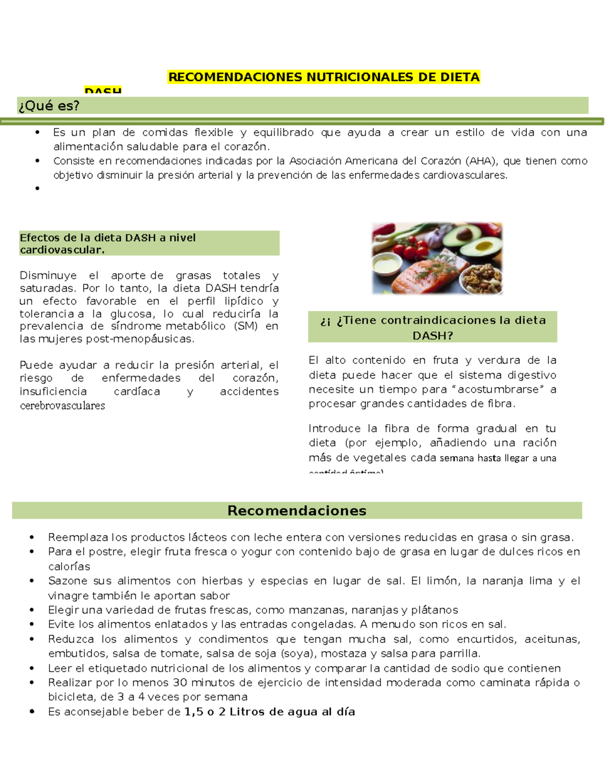 Recomendaciones Nutricionales de la Dieta DASH para la Salud ...