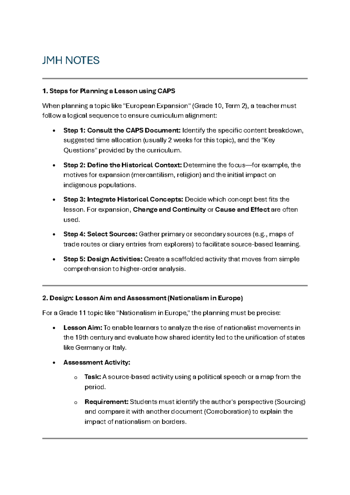 JMH Notes: Planning Effective History Lessons with CAPS Guidelines ...