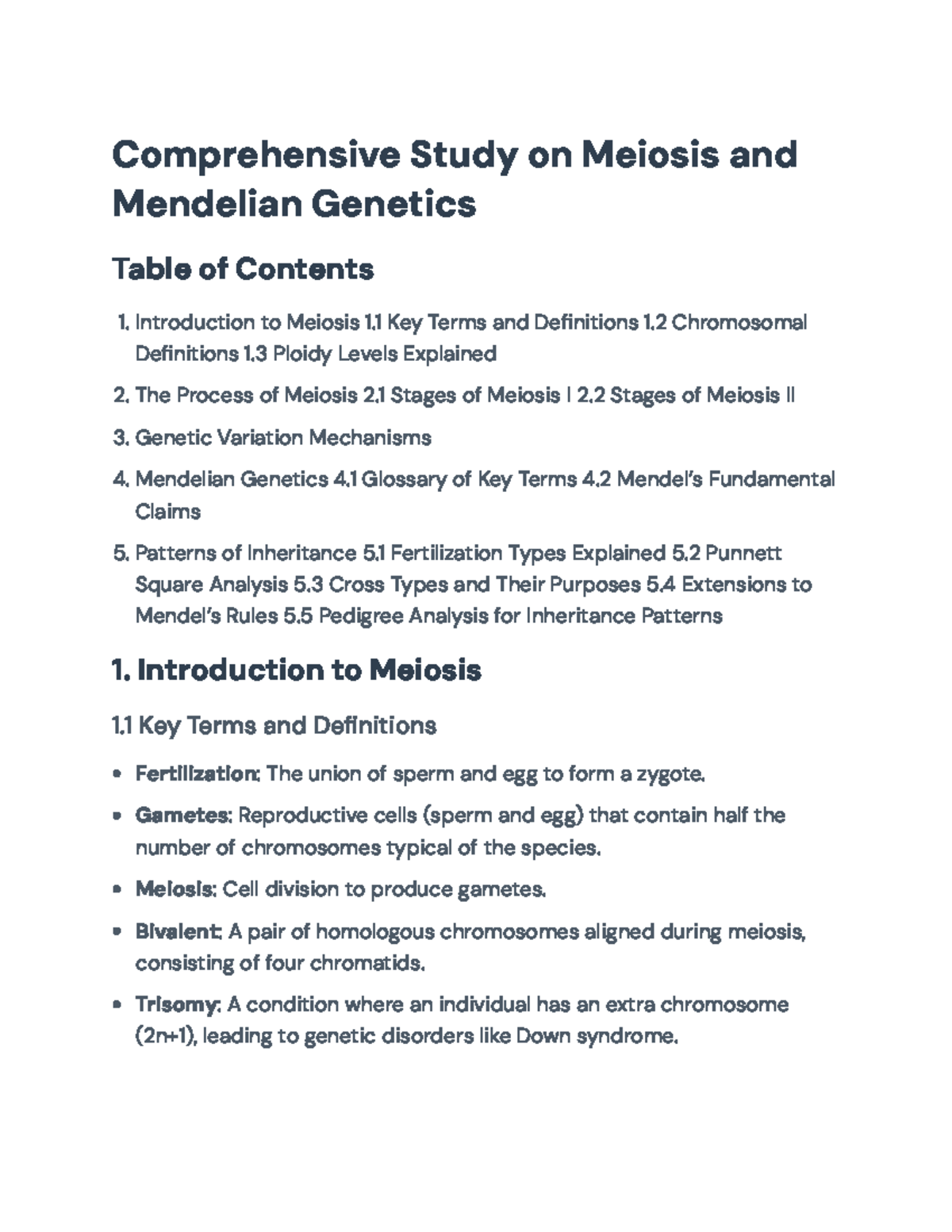 Mendelian Genetics and Meiosis Overview: Comprehensive Study Guide ...