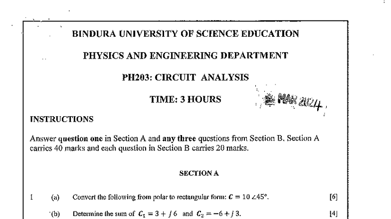 PH203: Circuit Analysis Exam Notes and Practice Problems - Studocu