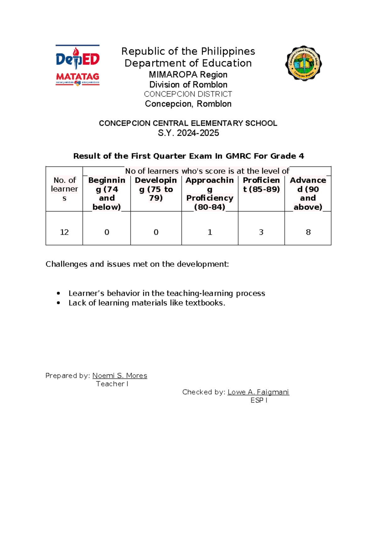 GMRC grade 4 - First Quarter - Republic of the Philippines Department ...