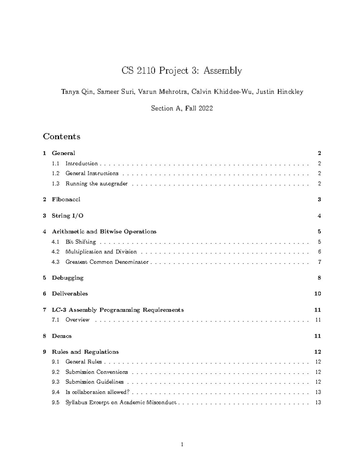 CS 2110 Project 3: Implementing Fibonacci and GCD in LC-3 Assembly ...
