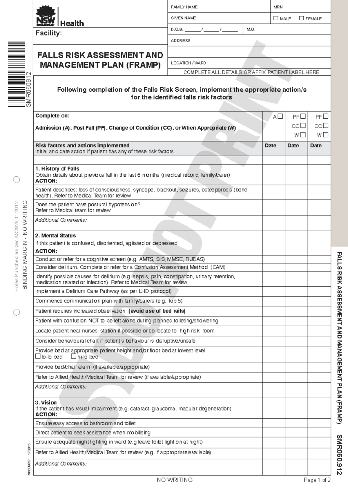 FALLS RISK ASSESSMENT AND MANAGEMENT PLAN (FRAMP) SMR060912 - Studocu