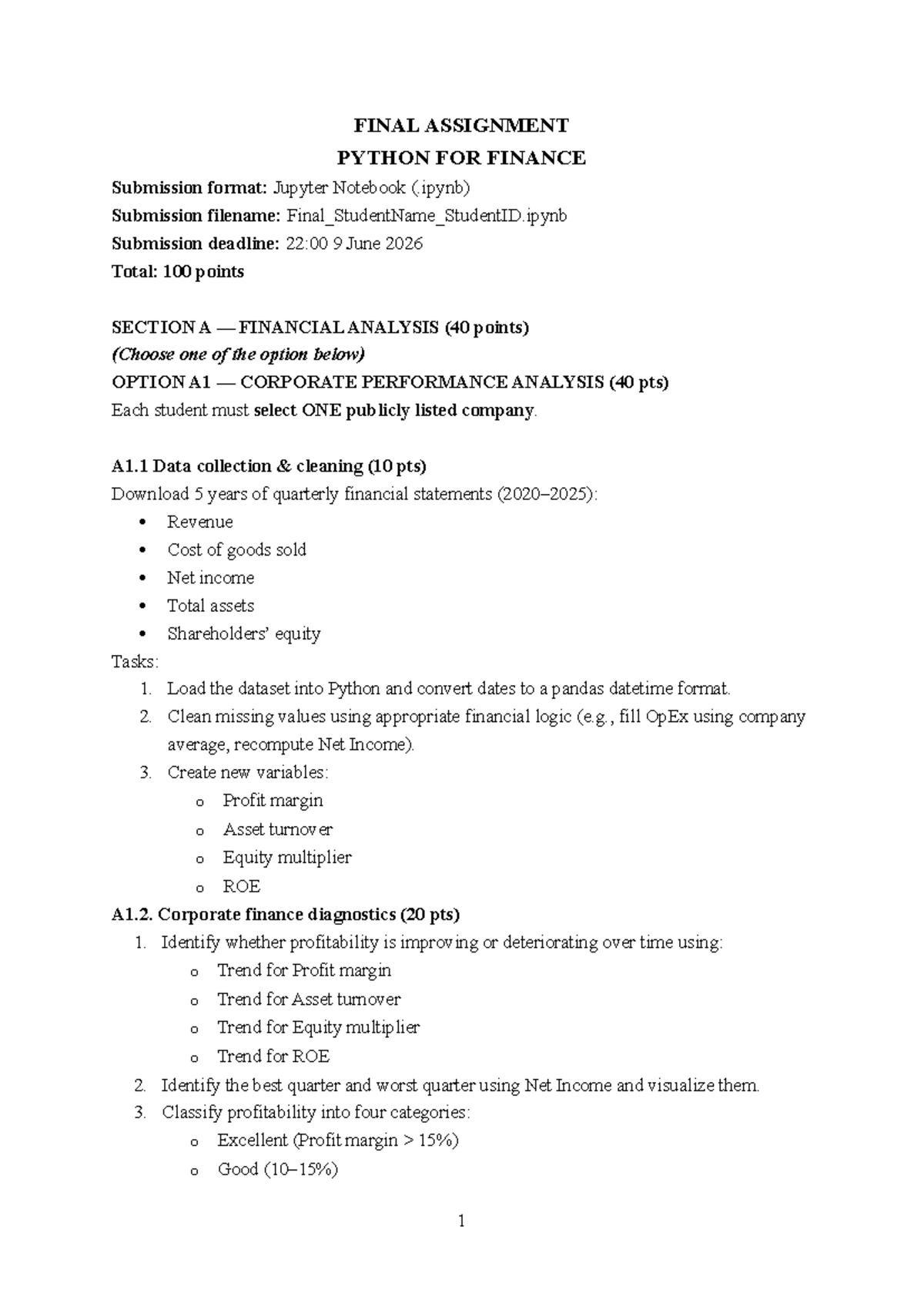 FINAL ASSIGNMENT PYTHON FOR FINANCE (FIN 2026) - Jupyter Notebook - Studocu