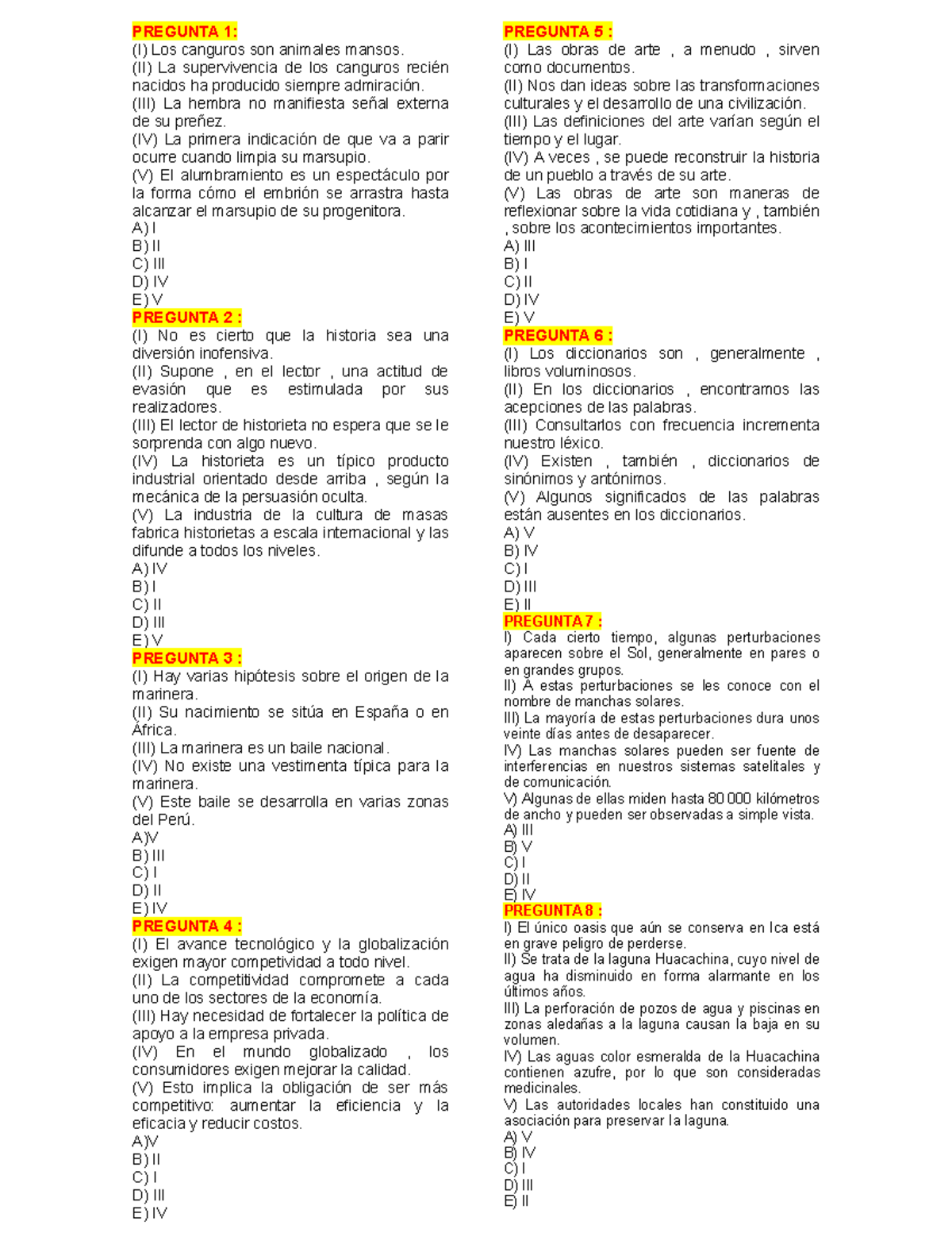3ero supresion - vamo - PREGUNTA 1: (I) Los canguros son animales ...