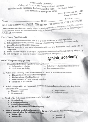 Bahirdar emerging technology mid exam - Information communication ...