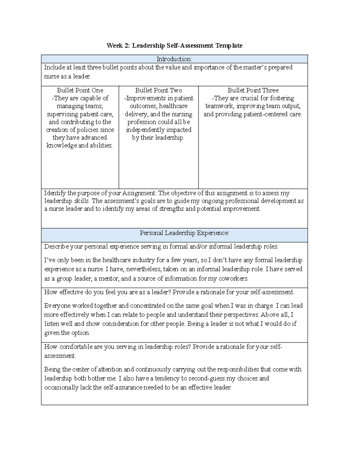 NR582 NP Week 2: Leadership Self-Assessment and Development Insights ...