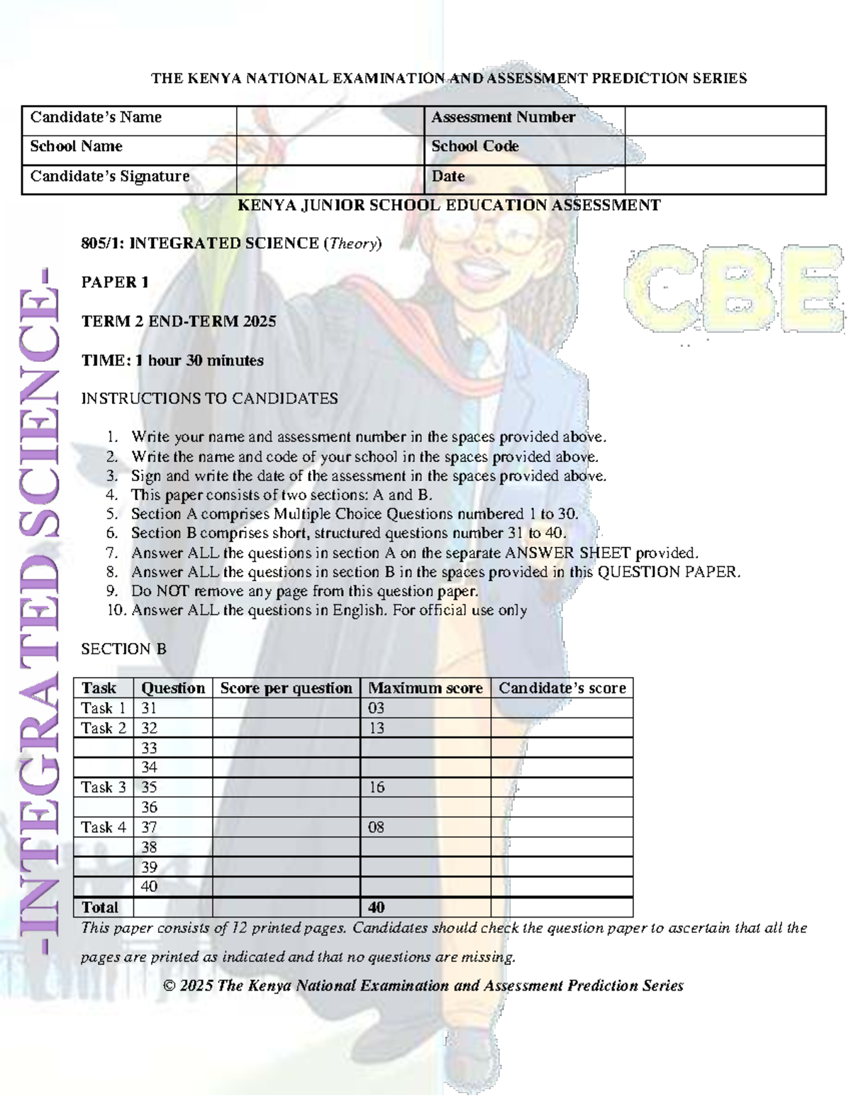 Grade 8 Integrated Science Prediction Paper 1 - Term 2 2025 - Studocu