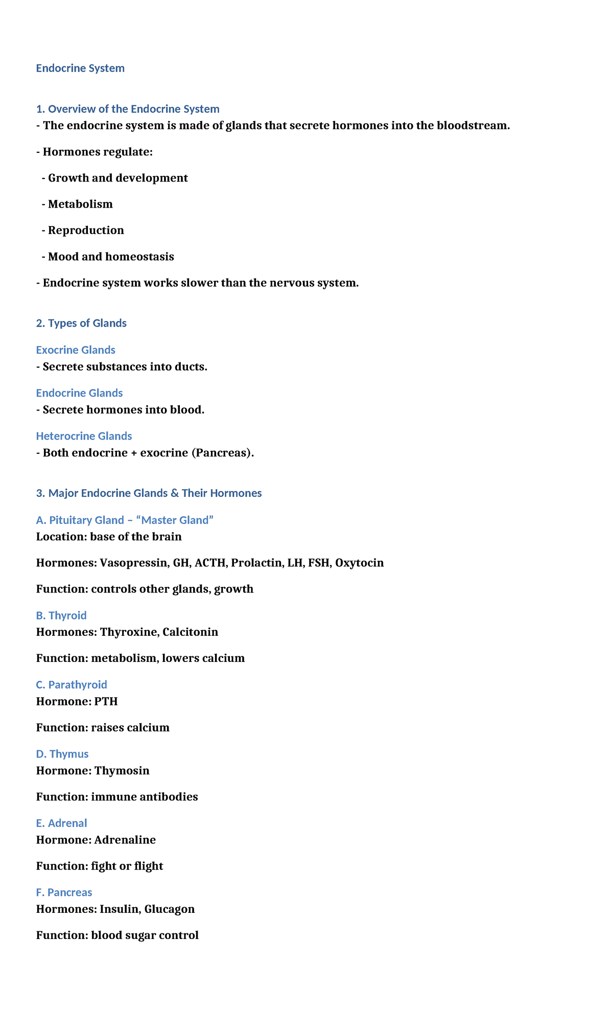 Endocrine System Overview: Key Glands & Hormones Review - Studocu