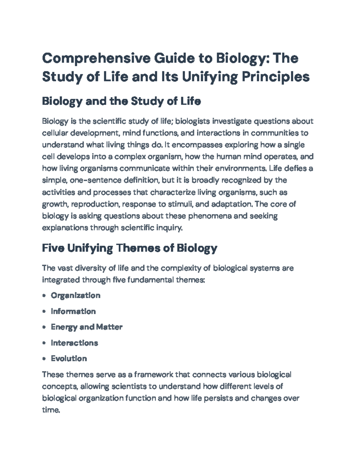 Comprehensive Guide to Biology (BIO101): Key Concepts and Themes - Studocu