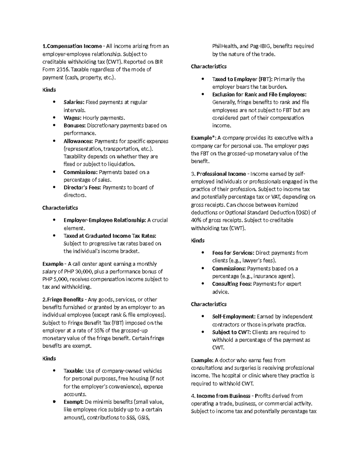 Taxation Summary: Compensation, Fringe Benefits, and Professional ...