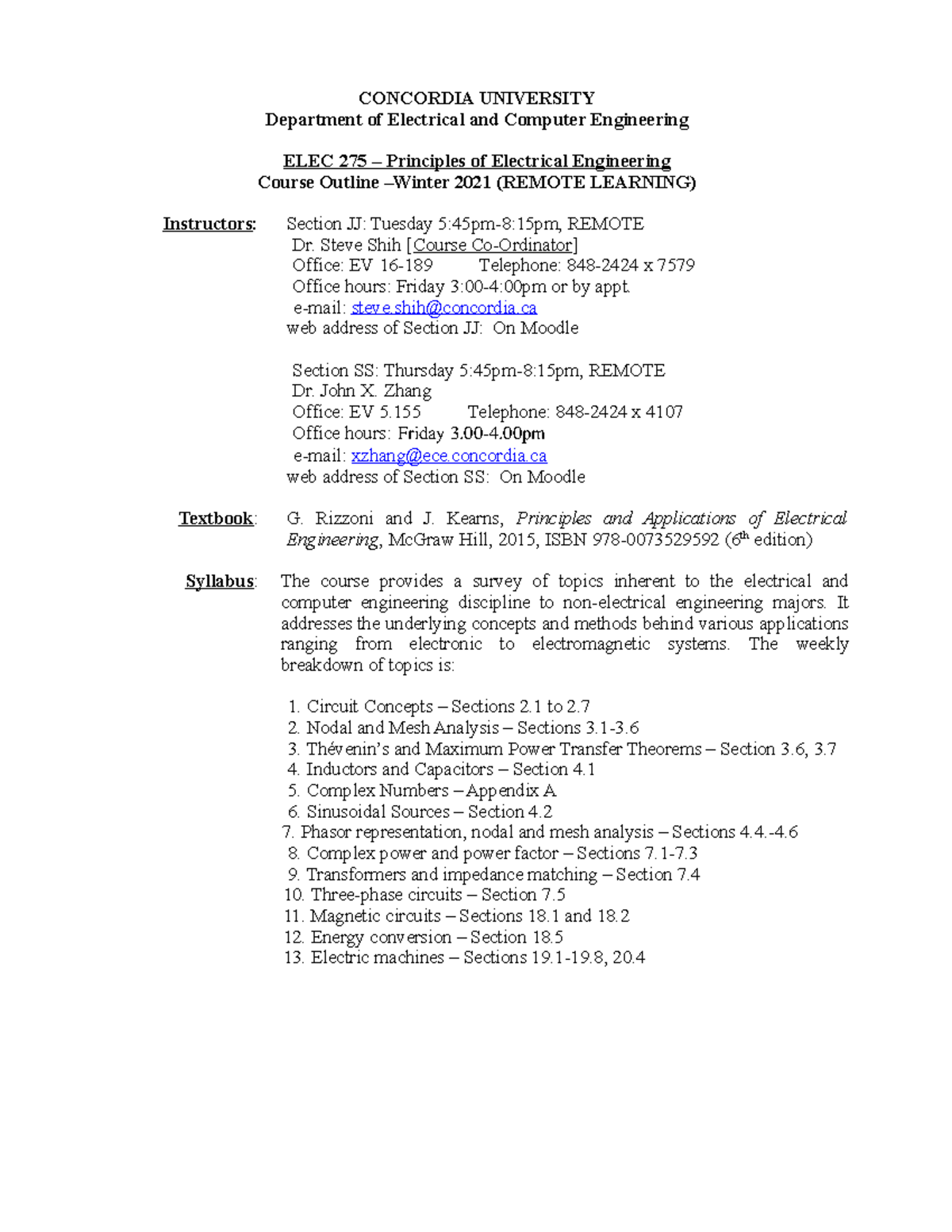 ELEC 275 Final Outline - CONCORDIA UNIVERSITY Department of Electrical ...