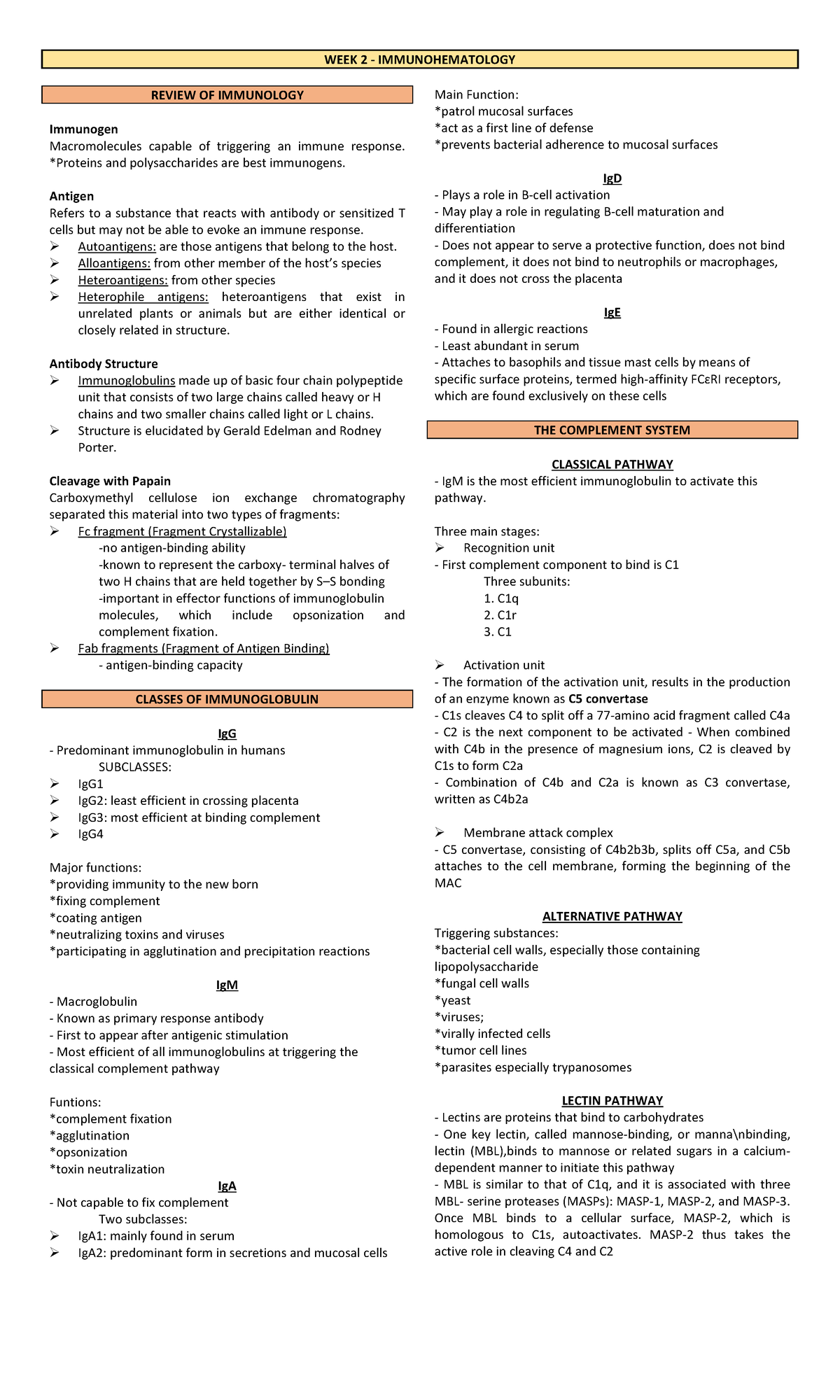 Immunology Review: BB Transes - Week 2 Bloodbank Study Notes - Studocu