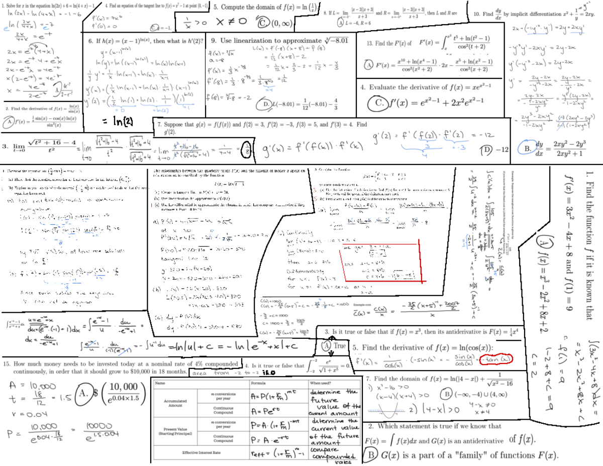 Math 154 Midterm Formula Sheet - Math 154 - Studocu