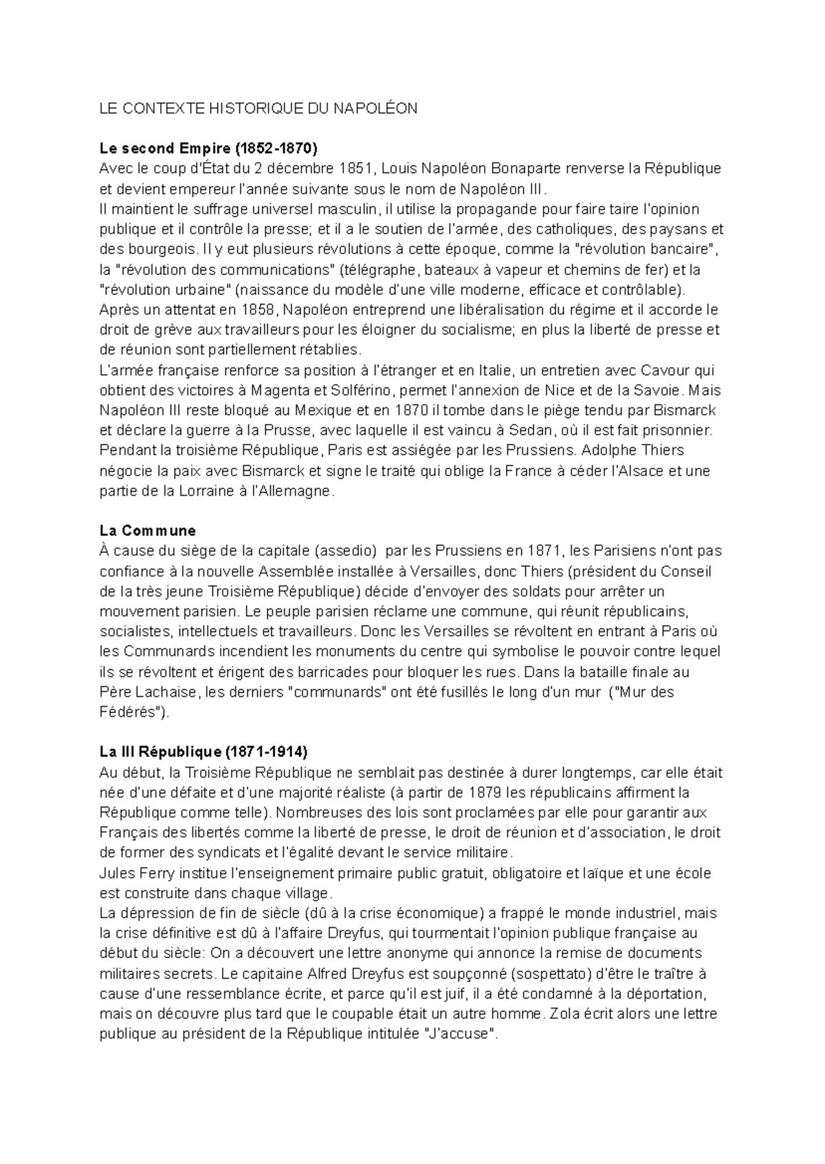 LE CONTEXTE HISTORIQUE DU NAPOLÉON : LE SECOND EMPIRE ET LA RÉPUBLIQUE ...