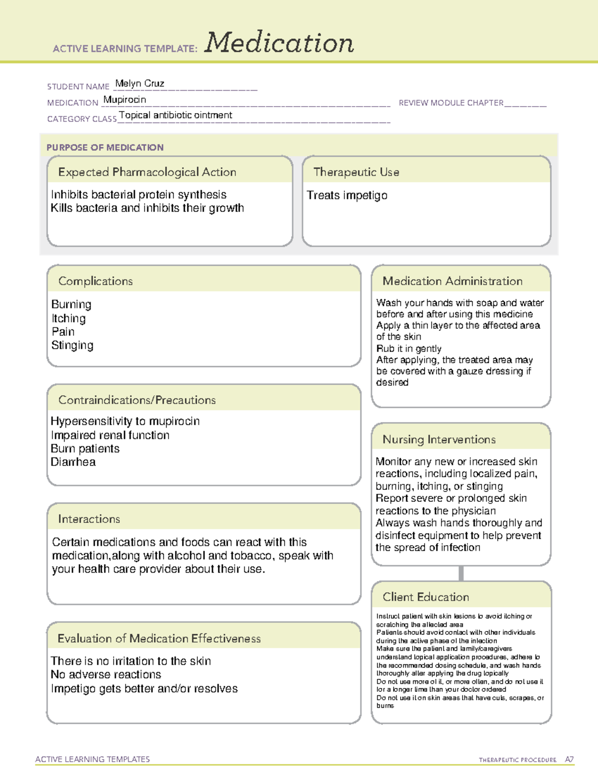 Bactroban (Mupirocin) Medication Active Learning Template - Studocu