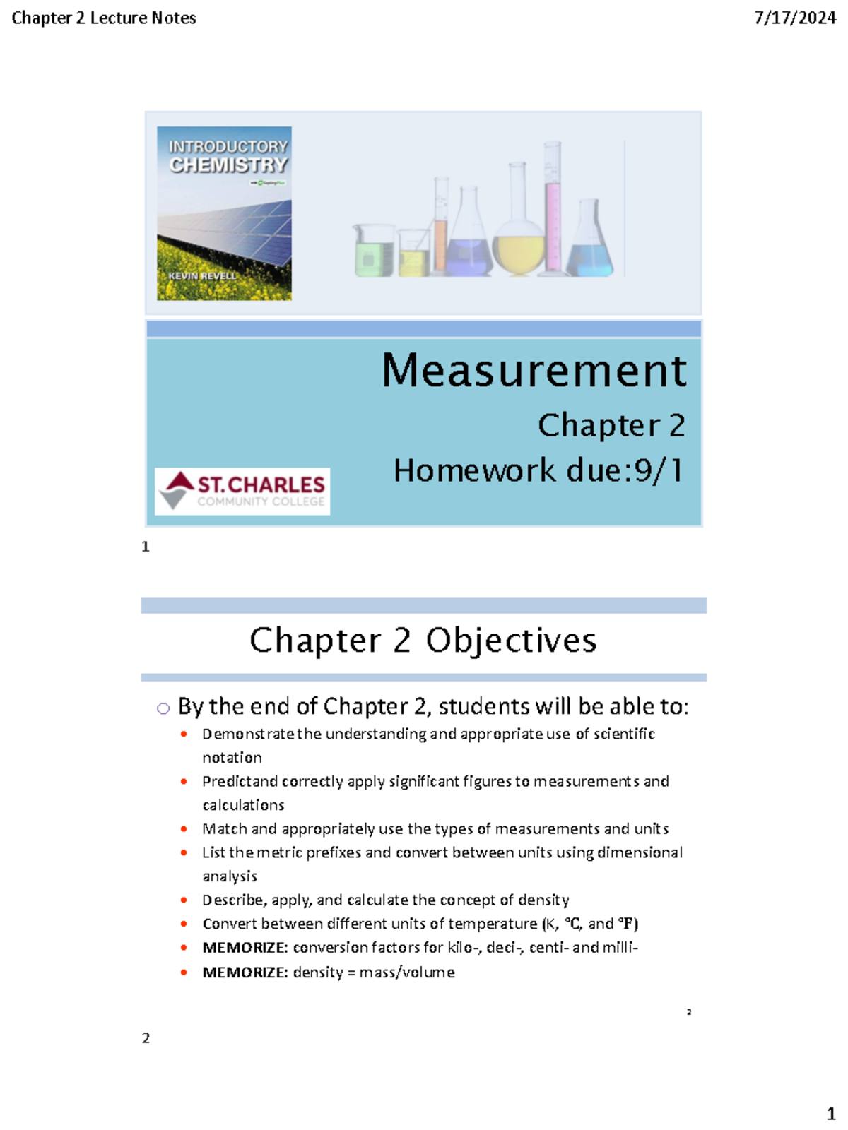 101 Chapter 2 Measurement - Measurement Chapter 2 Homework due:9 ...