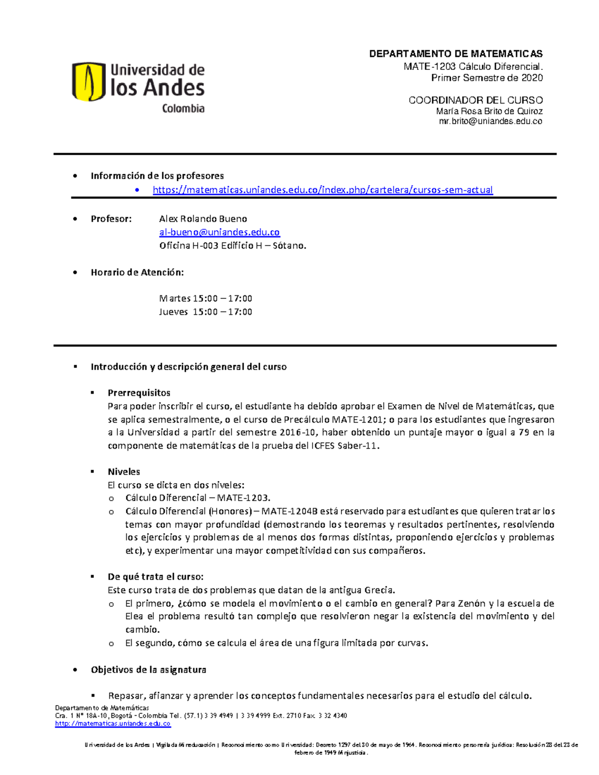Programa del Curso MATE-1203: Cálculo Diferencial - Primer Semestre ...