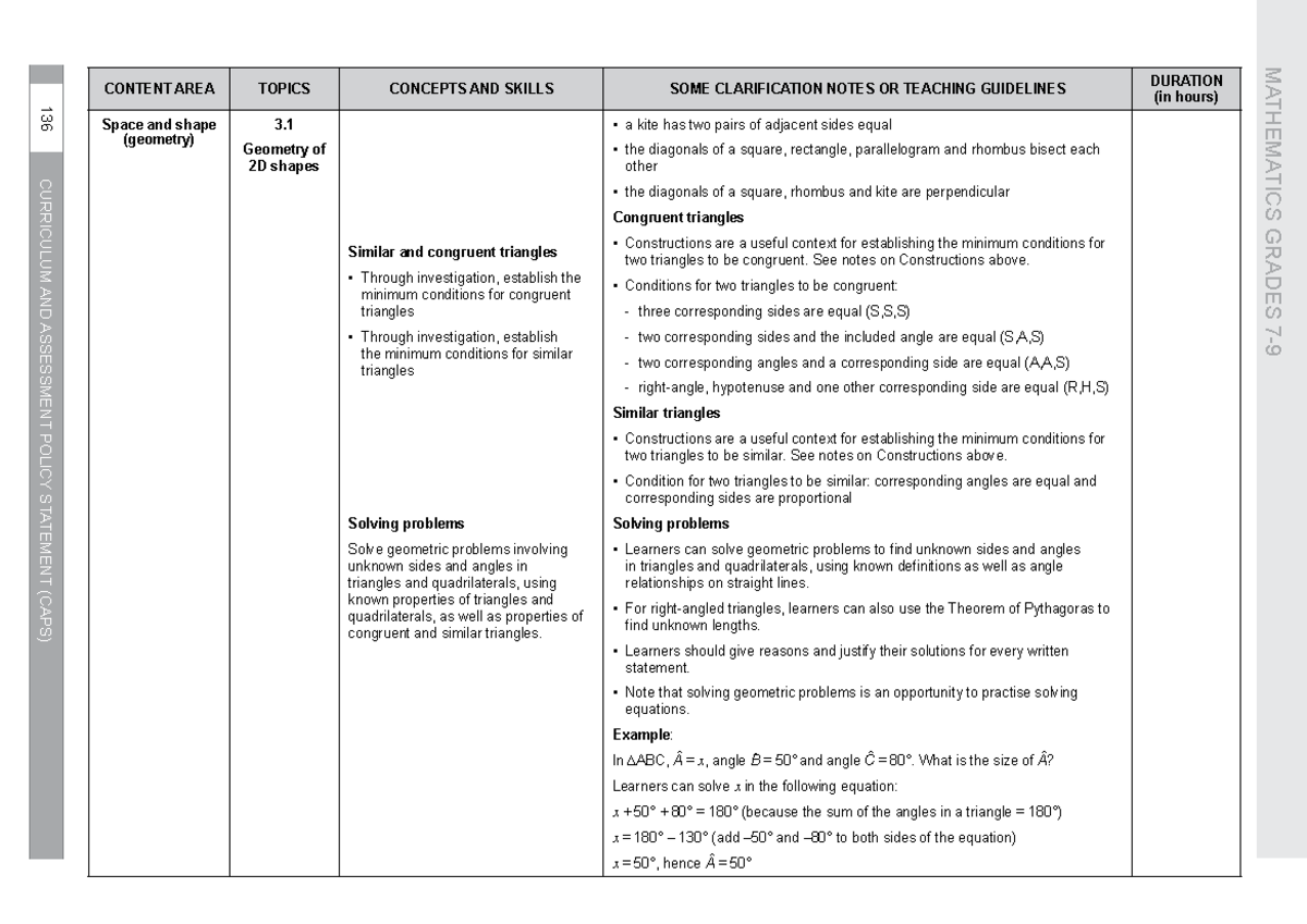 Caps Grade 9 Geometry Congruency Similarity Of Triangles Studocu