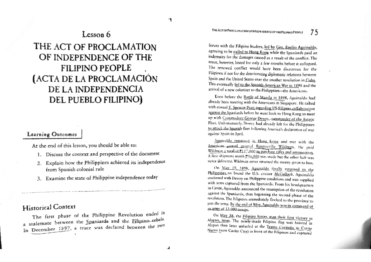 L6 Histo - Lesson 6: Proclamation of Philippine Independence Analysis ...