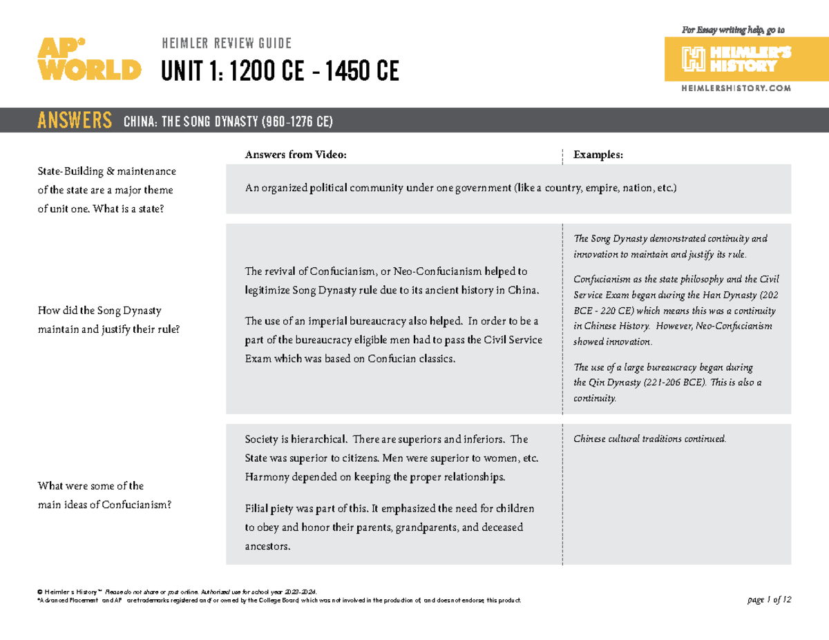 HEIMLER REVIEW GUIDE UNIT 1: 1200 CE - 1450 CE AP WORLD NOTES - Studocu