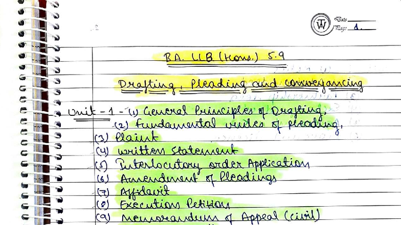 BA. LLB (Hons.) 5.9 Drafting Pleading & Conveyancing Notes - Studocu