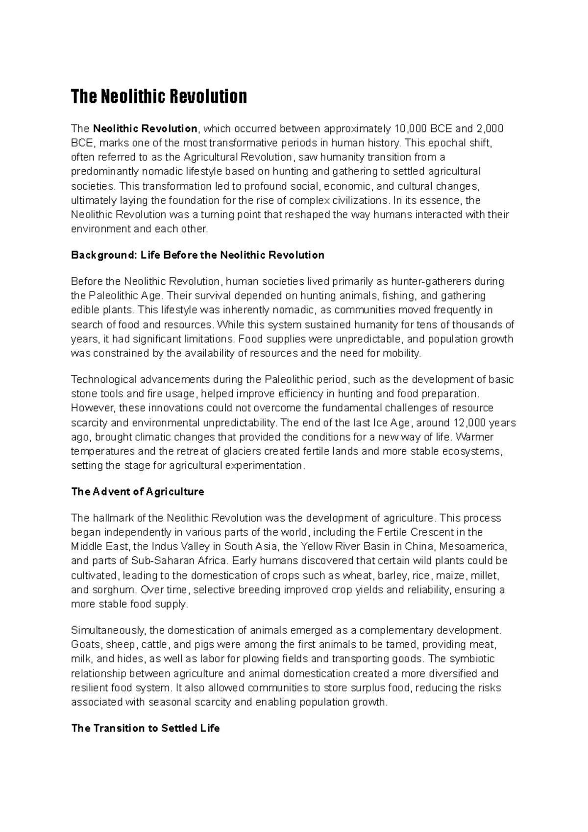 NEOL 101: The Neolithic Revolution – Transformations in Human Society ...