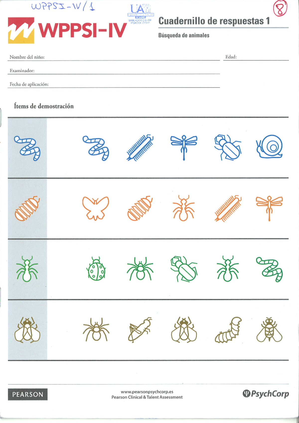 WPPSI IV - Cuadernillo de Respuestas Completo y Actualizado - Studocu