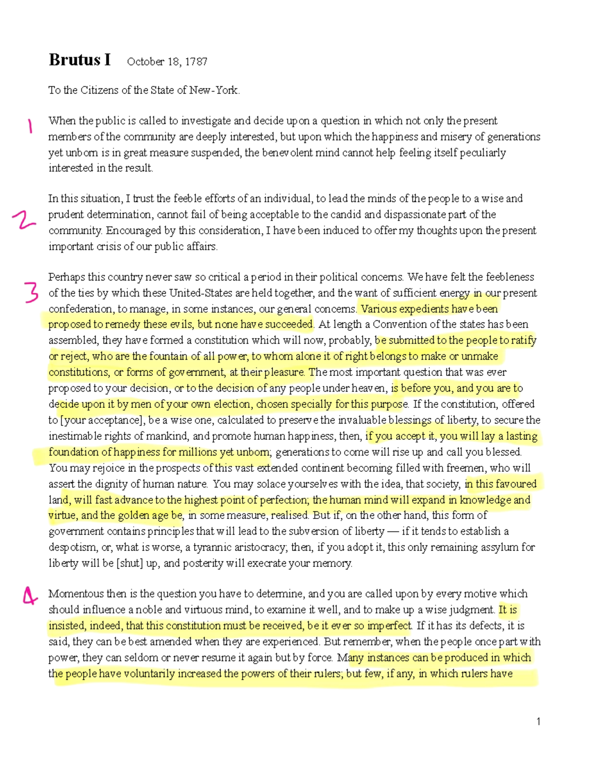 Brutus I: A Critical Examination of the Proposed Constitution - Studocu