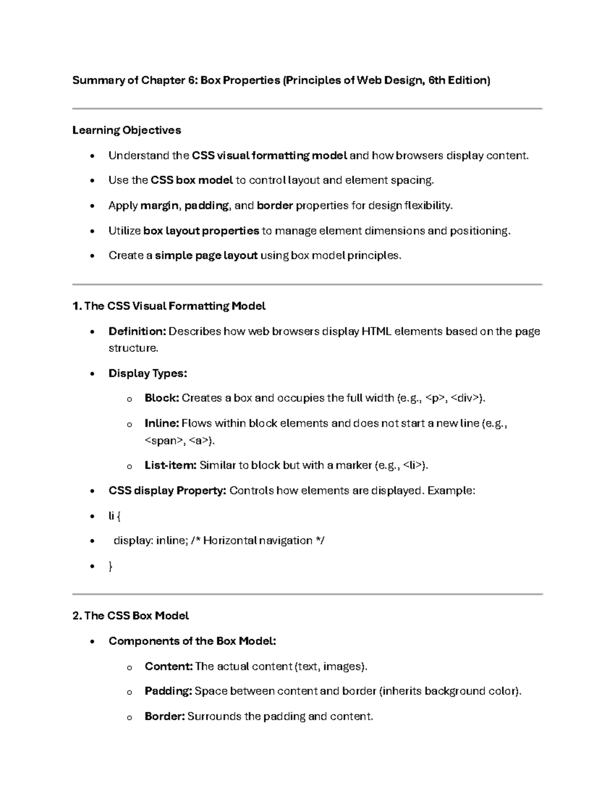 Chapter 6 Study Notes: Understanding CSS Box Properties - Studocu