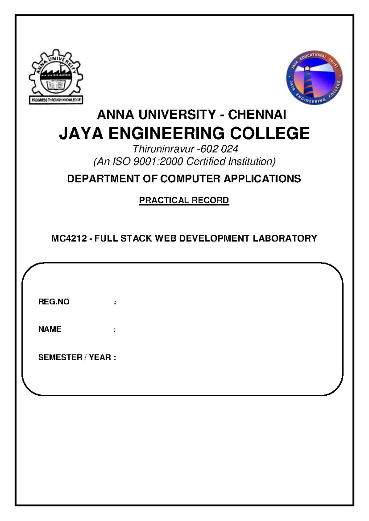 FSWD 2024 Final Exam Practical Record: Full Stack Web Development Lab ...